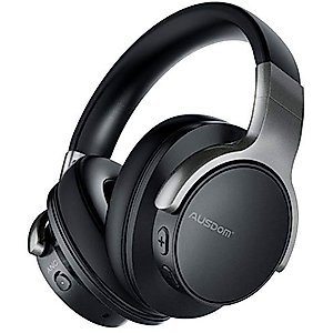Active Noise Cancelling Bluetooth Headphones, Ausdom ANC8 Over Ear Wireless Headphones Wired Headsets with Microphone, 30H Playtime Comfortable for Travel Work TV PC Computer Cellphone Music – Black