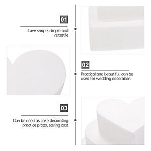 Kisangel Polystyrene Cake Wedding Cake Stand 3Pcs Cake Foams Dummies Heart Shaped Polystyrene Model DIY Cake Modelling for Wedding Arts Crafts Decor Wedding Decor Fake Cake Foam