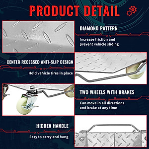 Datanly Set of 4 Car Dolly, Heavy Duty Wheel Dolly Car Stakes, Steel 6000 Lbs Capacity Auto Vehicle Moving Dolly with 360 Degree Wheels for Vehicle Storage Furniture Mover Trailer, 16" x 13"(Silver)