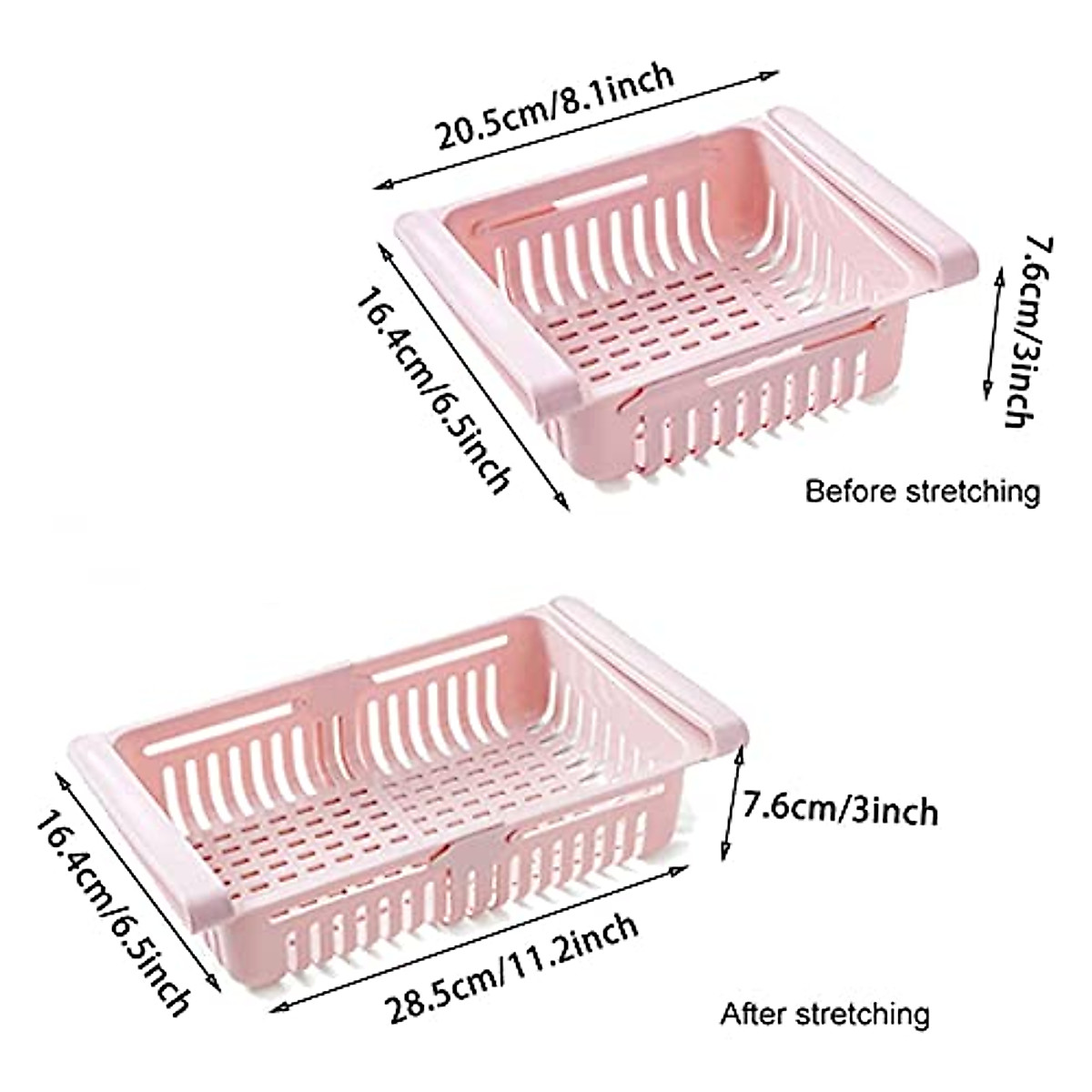 TIST Retractable Fridge Drawer Organizer Basket, Vegetable Drain Basket Fruit Cleaning Storage Box Fridge Hanging Organizer (Color : Pink)