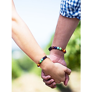 Bememo 4 Pieces Chakra Bracelets for Men Women Aromatherapy Essential Oil Diffuser Lava Stone Bracelets for Yoga Bracelets 7 Colors Chakra Beads