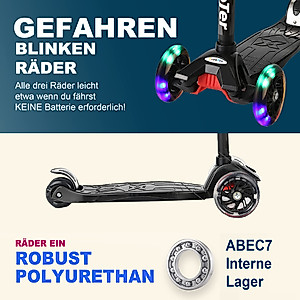 Scooter for Kids 3 Wheels scooter Kids Scooter 4 Adjustable Height Lean to Steer Extra-Wide Deck Kids Scooter with LED Light Up Wheels Toddlers Girls & Boys from 3 to 12 Year-OldLearn to Steer