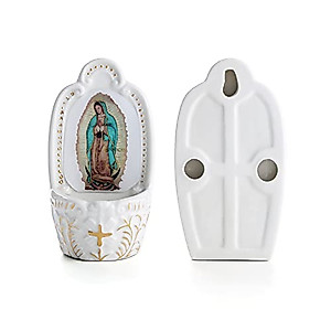Porcelain Catholic Holy Water Font Our Lady of Guadalupe Holy Water Font for Entrance of Home Church Wall Hanging Decor Great Gift for First Communion, Confirmation, or New Home