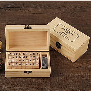 Wooden Rubber Stamps Kit, 36pcs Vintage Wooden Rubber Alphabet Letter Number Stamps Set, Craft Ink Stamp Stamper Seal Set with Wooden Storage Box - for Card Making, DIY Planner, Scrapbooking