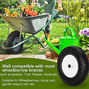 Pontuss Upgraded 16" Flat Free Wheelbarrow Wheels and Tires, 4.80/4.00-8 Solid Wheelbarrow Tires with 5/8"&3/4" Bearings,14"-16" Universal Fit Wheelbarrow Tires for Wheelbarrows/Garden Trailer