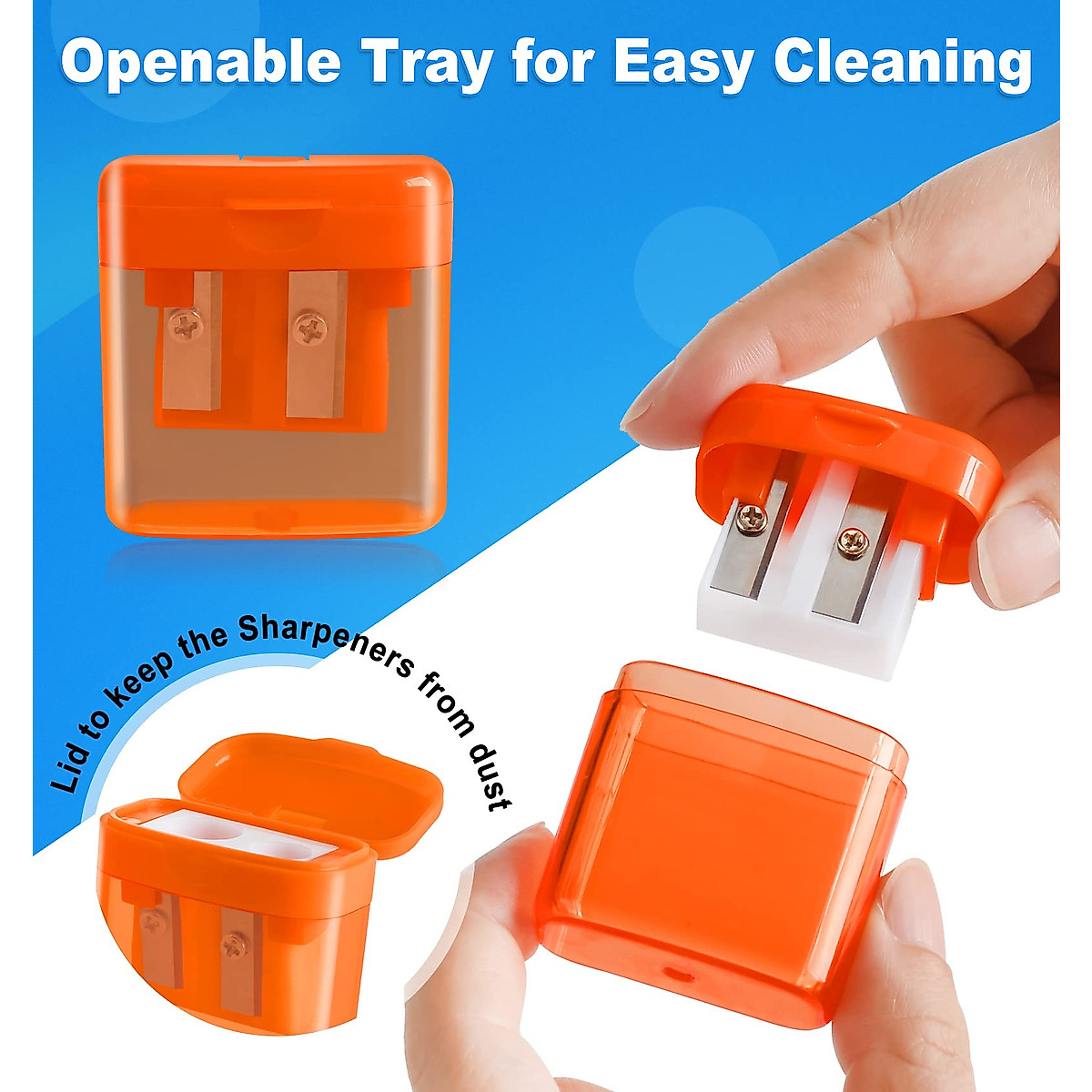 100 Pack Pencil Sharpeners Bulk - Double Hole Pencil Sharpener Manual with Cover for School Kids, Small Cute Pencil sharpeners Handheld for Students School Classroom Supplies