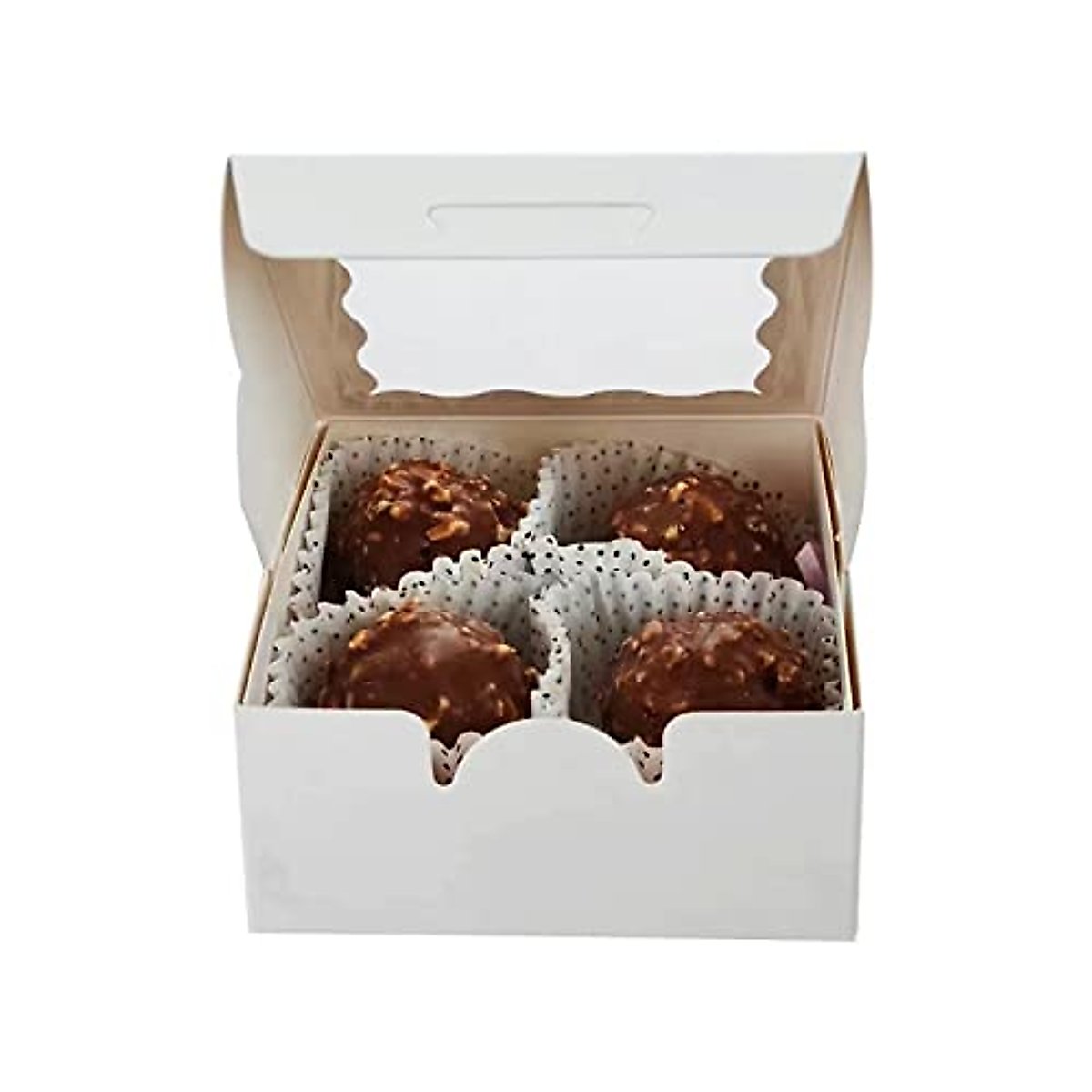 RomanticBaking 3 1/4" x 3 1/4" x 1 1/2" 50PCS Chocolate Truffle Boxes for 4，Cookies Boxes Soap Boxes Donut Boxes Macaron Boxes Mini Bakery Boxes with Window Brownie Boxes