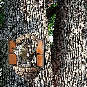 Courtyard Dragon Carving Ornament Dragon Gate Statue Resin Garden Dragon Statue Dragon Meditating by The Window Garden Dragon Sculpture Decorative Dragon (Happy Dragon No. 1)