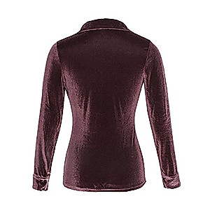 Womens Button Front Faux PU Leather Jacket Casual Shirt Long Sleeve Blazer Coat with Bust Pocket Dark Purple