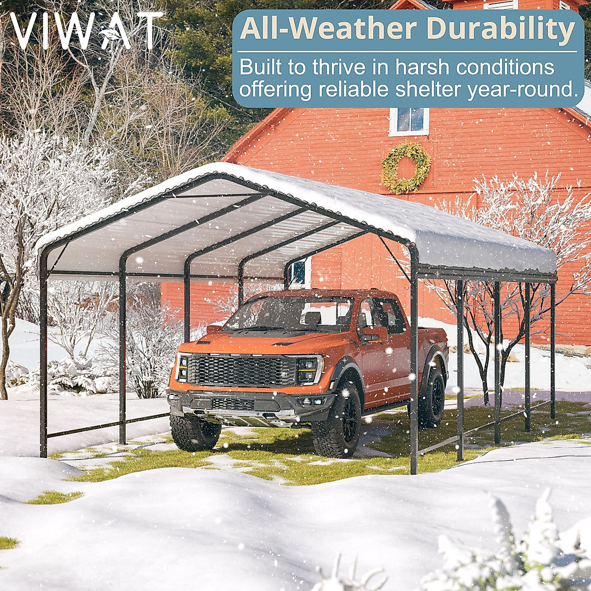 VIWAT Carport 12x20 FT Metal Carport with Enhanced Base Outdoor Heavy Duty Garage Galvanized Car Shelter for Pickup, Boat, Car and Tractors