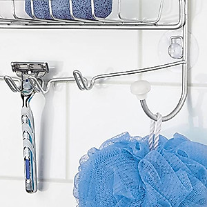 mDesign Metal Wire Tub & Shower Caddy, Hanging Storage Organizer Center with Built-In Hooks and Baskets on 2 Levels for Shampoo, Body Wash, Loofahs - Chrome