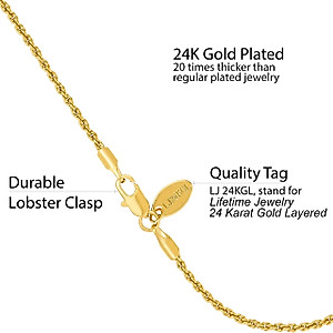 LIFETIME JEWELRY 1mm Rope Chain Bracelet for Women Men Teen 24k Real Gold Plated (Gold, 7 inches)