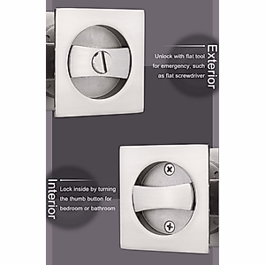 goldenwarm Pocket Door Lock, Satin Nickel Contemporary Privacy Square Pocket Door Hardware, Silver Sliding Pocket Door Lock(1 Pack)