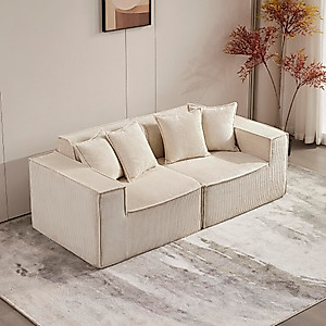 Yogald 78.74" Modern Minimalist Floor Loveseat Sofa, No Assembly Needed, Comfy Upholstered Small Couch, Compression Sofa for Living Room, Apartment, Studio, or Office (Corduroy Beige)