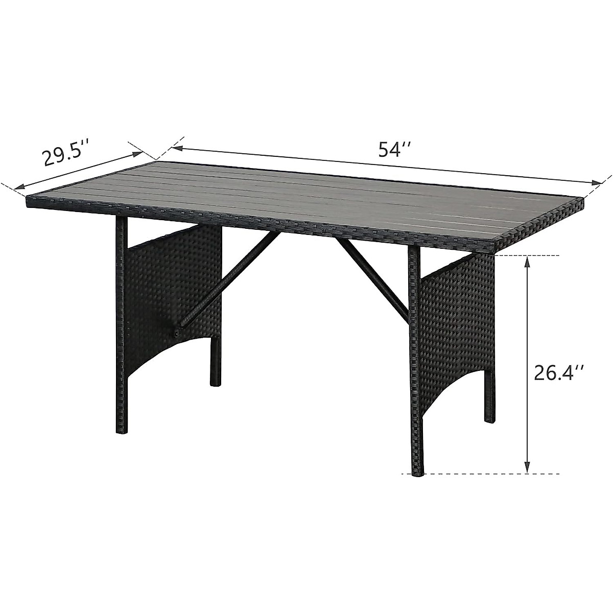 U-MAX Wicker Outdoor Dining Table, 54” Metal Frame Table for Patio Furniture Set or Indoor (Black)