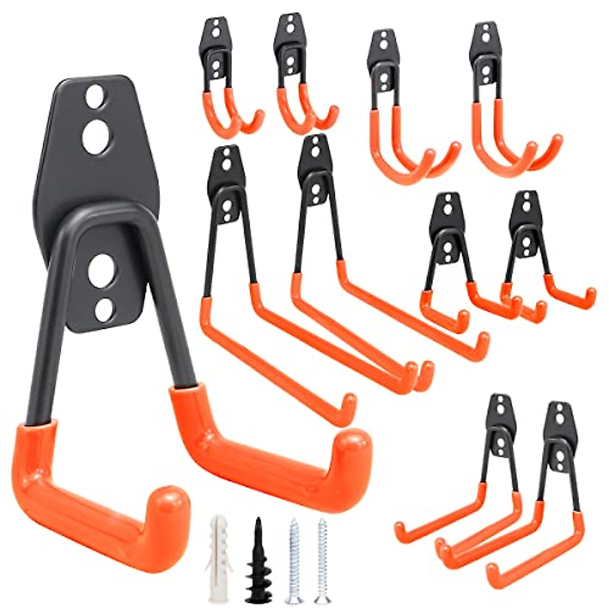 ZNCMRR 10 Pack Steel Garage Storage Utility Double Hooks, Heavy Duty Wall Hooks for Organizing Various Tools, ladders,Bulk Items, Bikes, 5 Sizes
