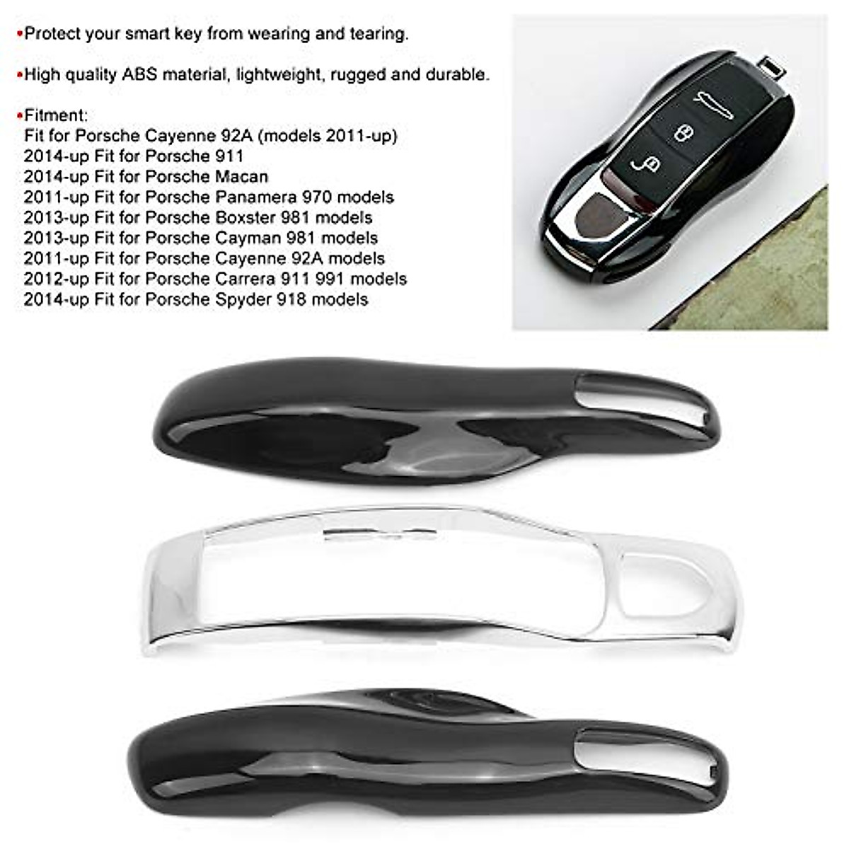 Fydun Key Case Cove Car Remote Key Fob Shell Case Trim Protective Cover for Porsche 911 Panamera Macan Boxster(Baked black + silver shell)
