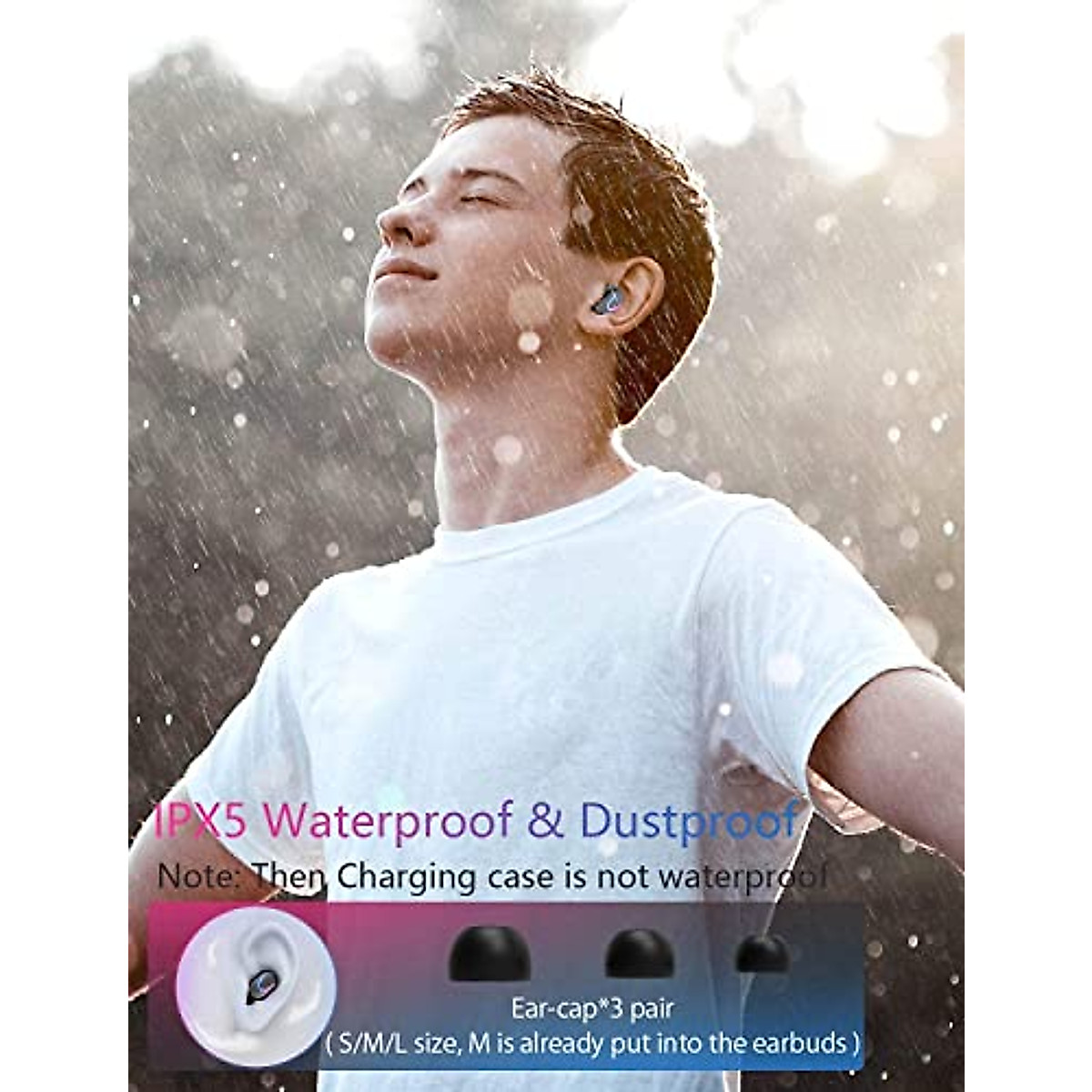 GPEESTRAC True Wireless Earbuds, Bluetooth 5.0 Headphone, in-Ear Button Control Hi-Fi Stereo Sound IPX5 Waterproof, Built-in Mic Earphones Gift for Work Sport Gym Travel Running Black