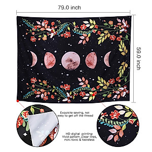 Moonlit Garden Tapestry Boho Wall Tapestry Aesthetic Moon Phase Tapestries with Flower Mandala Wall Hanging Black Wall Decor for Room(59 x 79 inches)