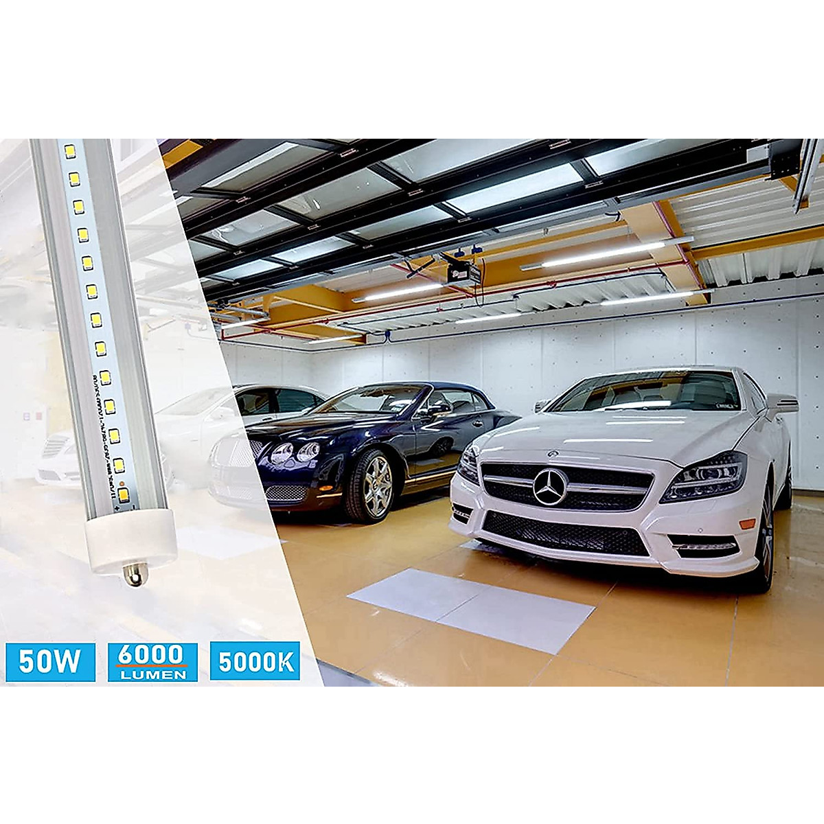 8 Foot LED Bulbs, 50W FA8 Single Pin Base, 6000LM 5000K Led Tube Light, Replace T8 T10 T12 Fluorescent Light(Clear Cover 12 Pack)