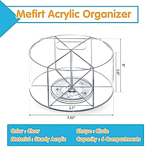 Mefirt Acrylic Pen Holder, Large 360 Degree Rotating Pen Organizer, Rotating Desk Organizer Acrylic Office Organizer with 6 Compartments, Marker Organizer Kid Crayon Caddy Art Supply Storage Organizer