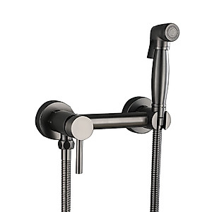 MINJING Gray Handheld Bidet Sprayer for Toilet, Brass Cloth Diaper Sprayer Kit Wall Mounted Bidet Sprayer Set Single Handle Toilet Bidet Sprayer Kit with 150cm Shower Hose