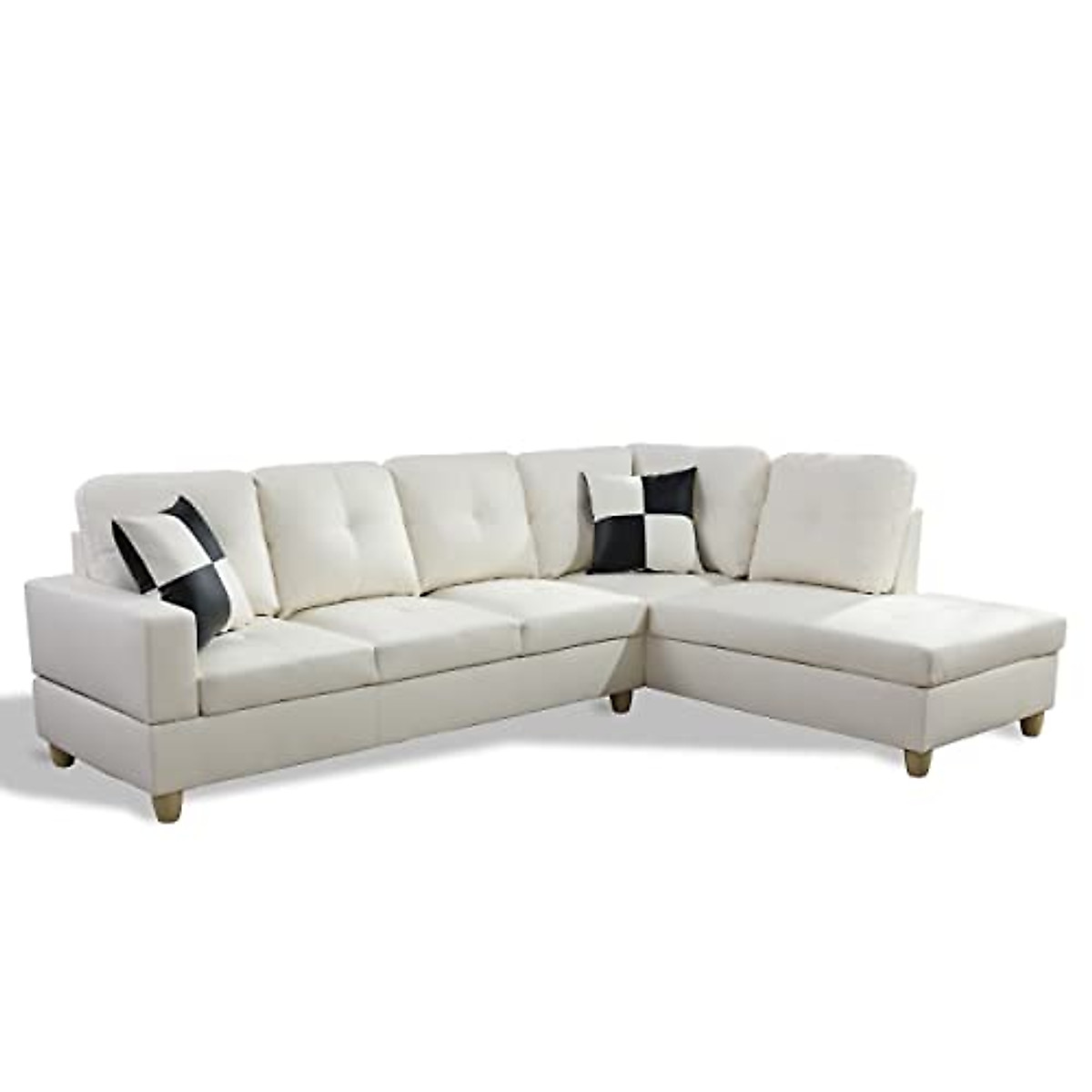 Beverly Fine Funiture Tinata Right Facing Faux Leather Sectional Sofa, Cream White