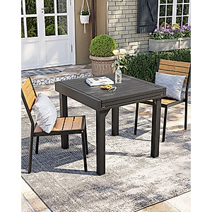 Pellebant Outdoor Stackable Dining Chair, Armless Patio Chair Set of 2, Aluminum Frame with Wood Plastic Composite Seat and Back, All Weather for Patio, Garden, Lawn, Deck, Porch and Yard, Teak Color