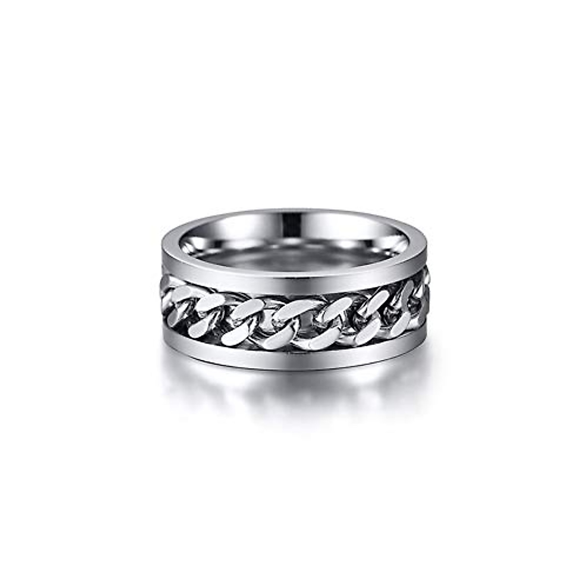 HIJONES Men Women Stainless Steel 8MM Class Spinner Chain Worry Ring Band for Anxiety People Silver Size 15