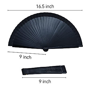 Spanish Folding Fan for Women Vintage Wooden Hand Fan for Dance Party Performance and Gift(Black)