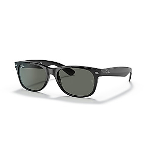 Ray-Ban RB2132 New Wayfarer Square Sunglasses, Black/G-15 Green, 55 mm