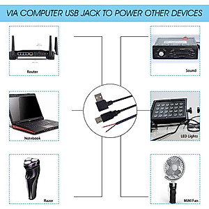 4pcs USB 2.0 to Bare Wire Open End Cable 12inch 5V 2.1A 2 cores Power Pigtail Repair Tin on The Tail Cable Cord DIY Black, 1 feet,2 Packs Straight Male Plug&2Packs L Right Angle Male Plug Included