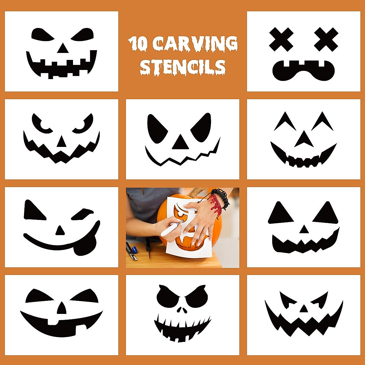 【Clearance】Pumpkin Carving Kit - 4 Easy Halloween Pumpkin Carving Tools Set with 10 Stencils Patterns, Professional Heavy Duty Pumpkin Carving Knife for Family Party Halloween Decorations Decor