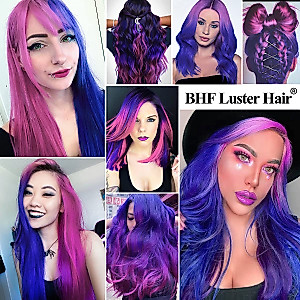 BHF Blue Orange Hair Extensions Clip in Halloween Hair Accessories for Kids Girls Women Bright Vibrant Neon Hair Extensions Fairy Hairpieces Long Straight Color Hair Extensions 22"