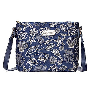 Signare Tapestry Crossbody Bag Shoulder Purse for Women In Blue Sea Shell Design (XB02-SHELL)