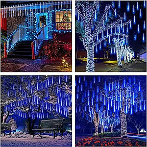 Misopily Meteor Shower Lights,Outdoor String Lights Christmas Lights,11.8 Inches 10 Tubes 240 LED Falling Rain Lights IP 67 Waterproof for Christmas Tree Decor Garden Yard,Blue
