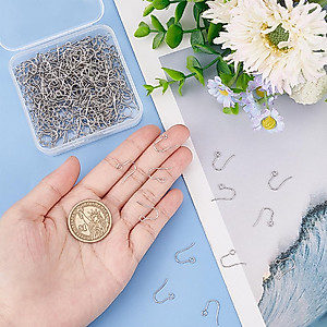 UNICRAFTALE 300pcs 15mm Long Stainless Steel Ear Wire Hooks Metal Hypoallergenic French Earring Hooks with Horizontal Loops Dangle Earrings Wire for Earring Jewelry Making Findings