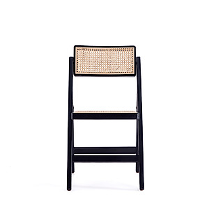 Manhattan Comfort Pullman Folding Rattan Wicker Cane Side Outdoor Dining Chair for Dining Room, Patio, Restaurant, Bistro, Cafe and Pub, Set of 4, Black/Natural