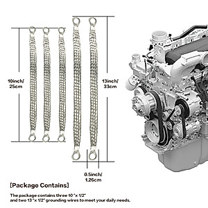 Universal Flat Braided Copper Ground Strap,Professional Vehicle Grounding Cable Straps with Terminals Plugs,Tinplate Silver Color Automotive Engine Copper Ground Strap for Most Cars