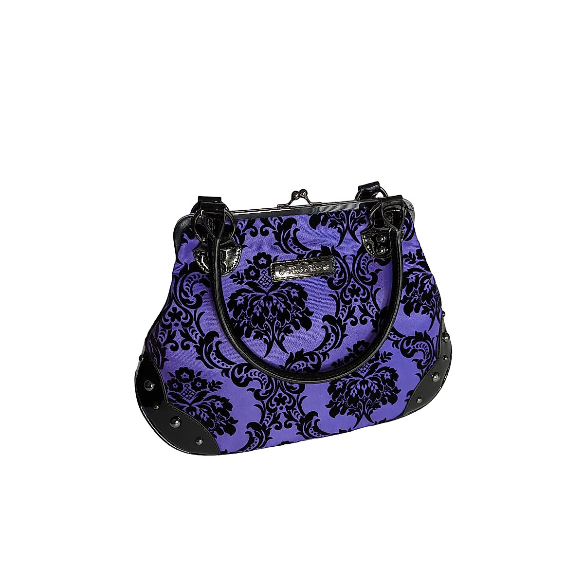 Rock Rebel Mistress Black on Royal Purple Handbag Violet Victorian Damask Retro Kisslock Purse