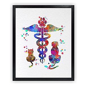 Dignovel Studios 11X14 Unframed Veterinary Caduceus Animal Clinic Pet Watercolor Art Print Poster Housewarming Wall Art Giclee Office Home Decor DN539