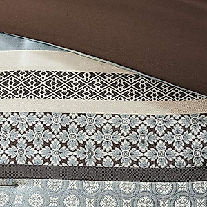 Madison Park Cozy Comforter Set - Luxurious Jaquard Traditional Damask Design, All Season Down Alternative Bedding with Matching Shams, Decorative Pillow Princeton Blue Queen(90"x90") 7 Piece