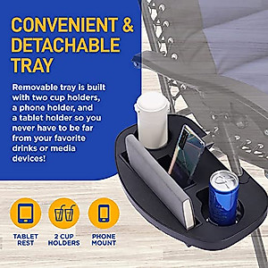 SereneLife Foldable Outdoor Zero Gravity Padded Lawn Chair, Adjustable Steel Mesh Recliners, w/Removable Pillows and Cup Holder Side Tables, One Size, Blue and Black