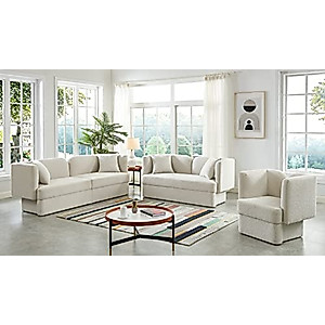 Meridian Furniture 616Cream-L Marcel Collection Modern | Contemporary Loveseat with Rich Cream Boucle Fabric, Curved Back, 68" W x 28" D x 32" H, Cream