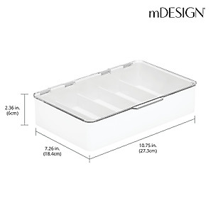 mDesign Plastic Stackable Eyeglass Case Storage Organizer with Hinged Lid for Unisex Sunglasses, Reading Glasses, Fashion Eye Wear, Protective Glasses, 5 Sections, Ligne Collection - White