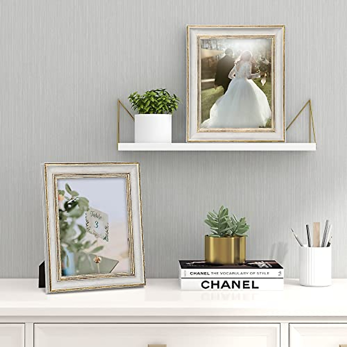 SUMGAR 8x10 Picture Frames Vintage White and Gold Famliy Friends Couple Wedding Decorative Retro Antique Photo Frames for Table Top Display Grandma Daughter Set of 2