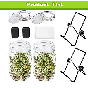Complete Sprouting Jar Kit | 2 Wide Mouth Mason Jars with 316 Stainless Steel Sprout Lids | Blackout Sleeves, Tray, and Stand Included | Perfect for Broccoli, Alfalfa, and More