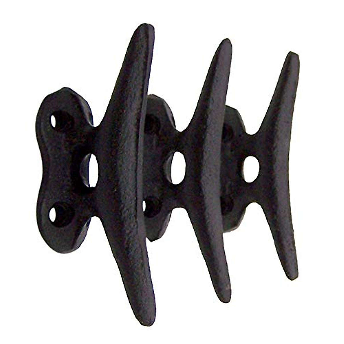 Nautical Black Cast Iron Boat Cleat Wall Hooks, 3.5 Inches, Set of 3
