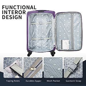 Merax Softside Luggage Set, Travel Suitcase Expandable Lightweight, 3 Piece Luggage Sets with Spinner Wheels 22" 26" 30" Suitcase with TSA Lock (Purple)