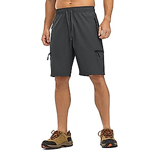 TBMPOY Men's Hiking Shorts with 5 Zip Pockets 9'' Lightweight Outdoor Work Athletic Short for Men Travel Running Dark Grey XXL
